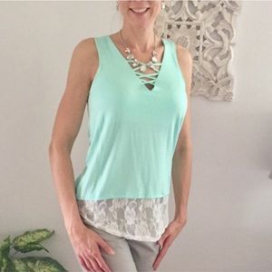 Tops | Mint Lace Trim Tank | Poshmark